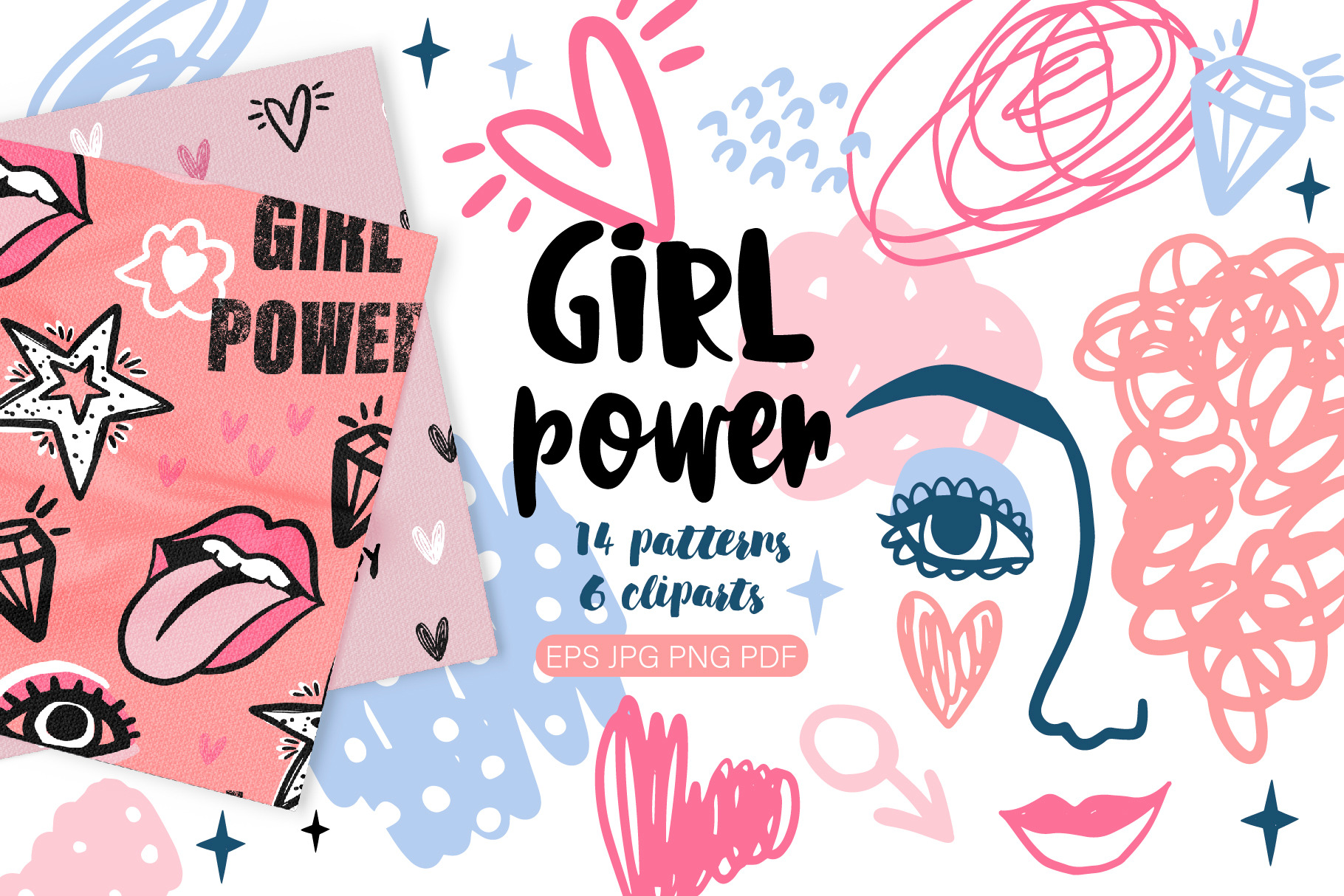 Girl power. Patterns and cliparts, a Pattern Graphic by Artlavi_design