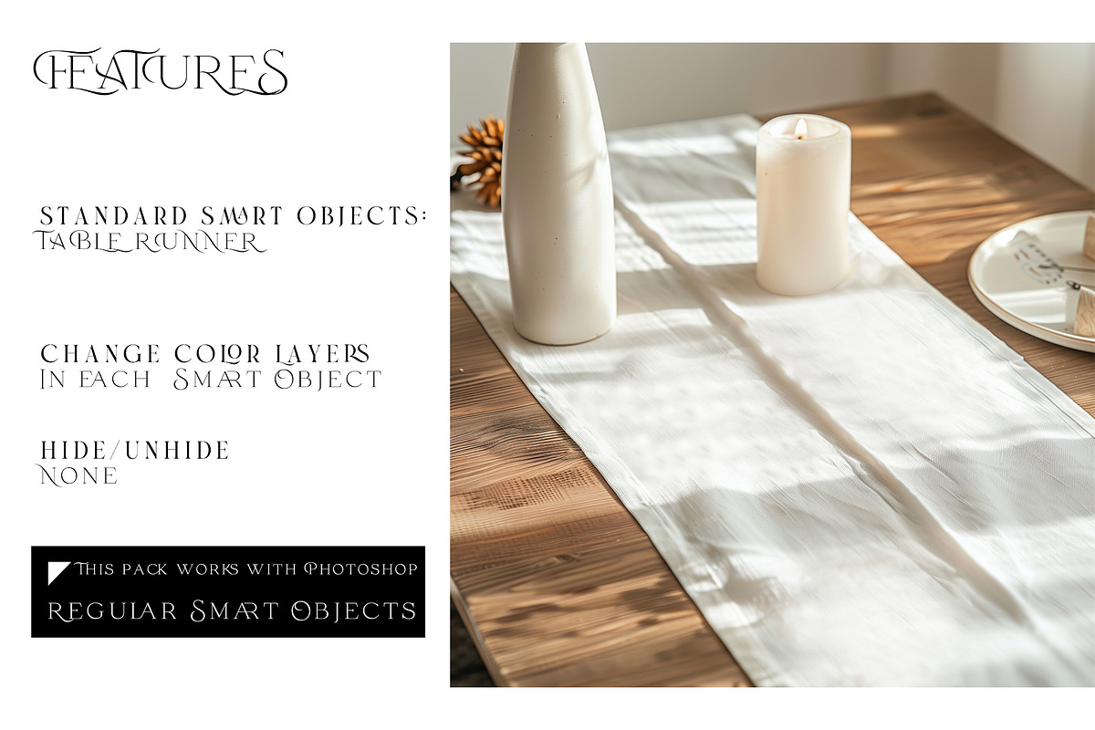 Table Runner with Smart Objects, a Household Mockup by mock-ups
