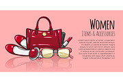 Women Items and Accessories. Red Female Objects, an Illustration by robuart
