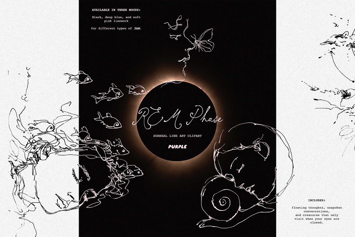 REM Phase: Surreal Line Art Clipart, a Healthcare Illustration by Purple