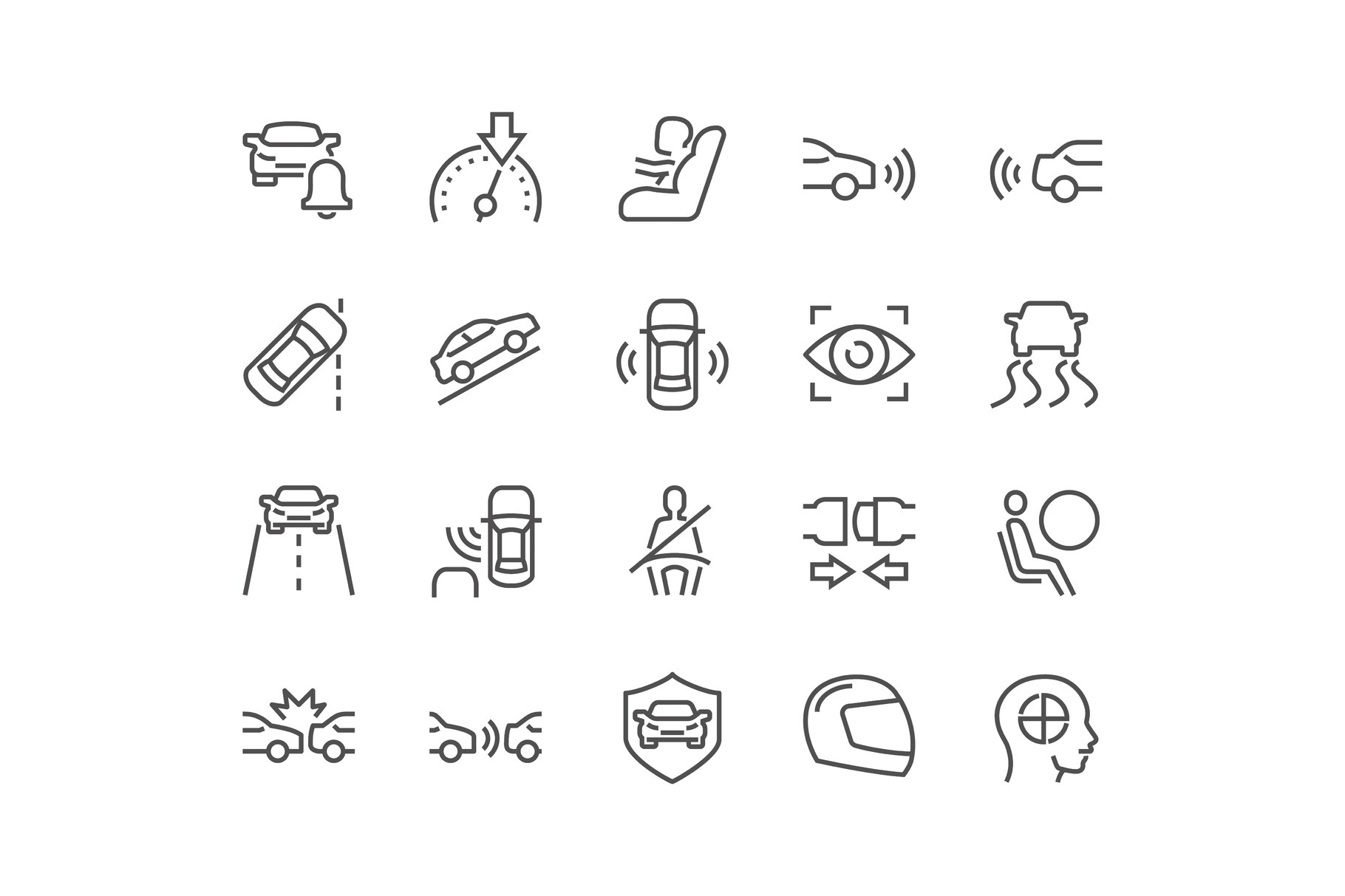 Line Car Safety Icons, a Transportation Illustration by Davooda