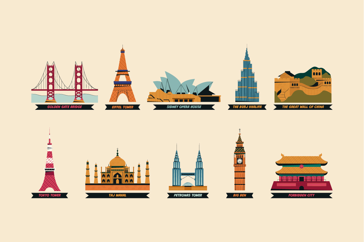 Landmark Illustration Set, an Object Graphic by graphicook
