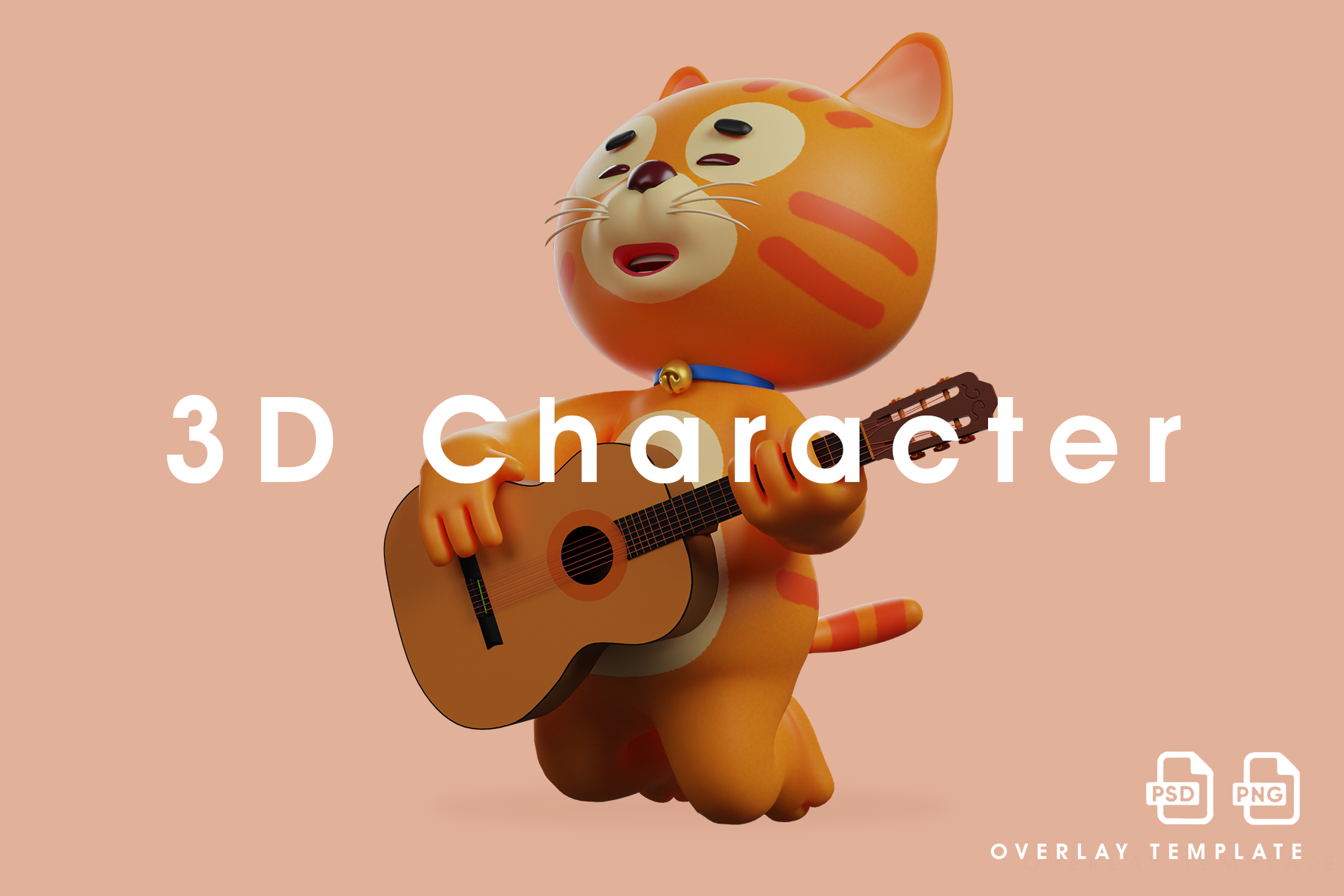 Talented Cat 3D Cartoon with guitar, an Animal Illustration by ...