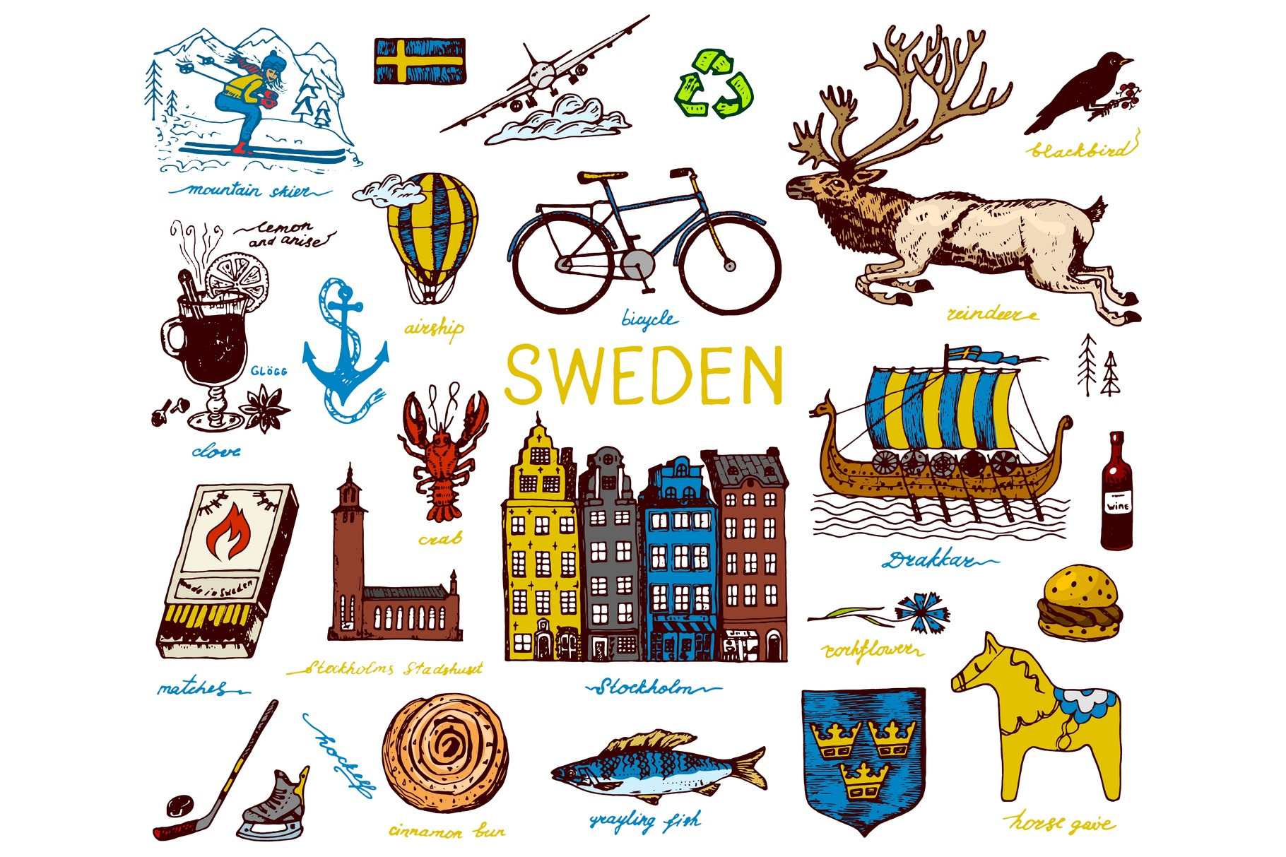 Symbols of Sweden in vintage | Illustrations ~ Creative Market