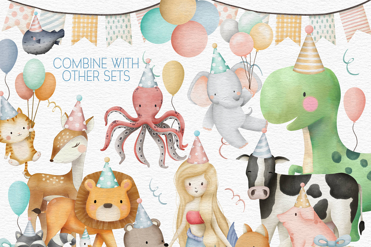 Watercolor Party Clipart Set, an Illustration by KateandJeanCo