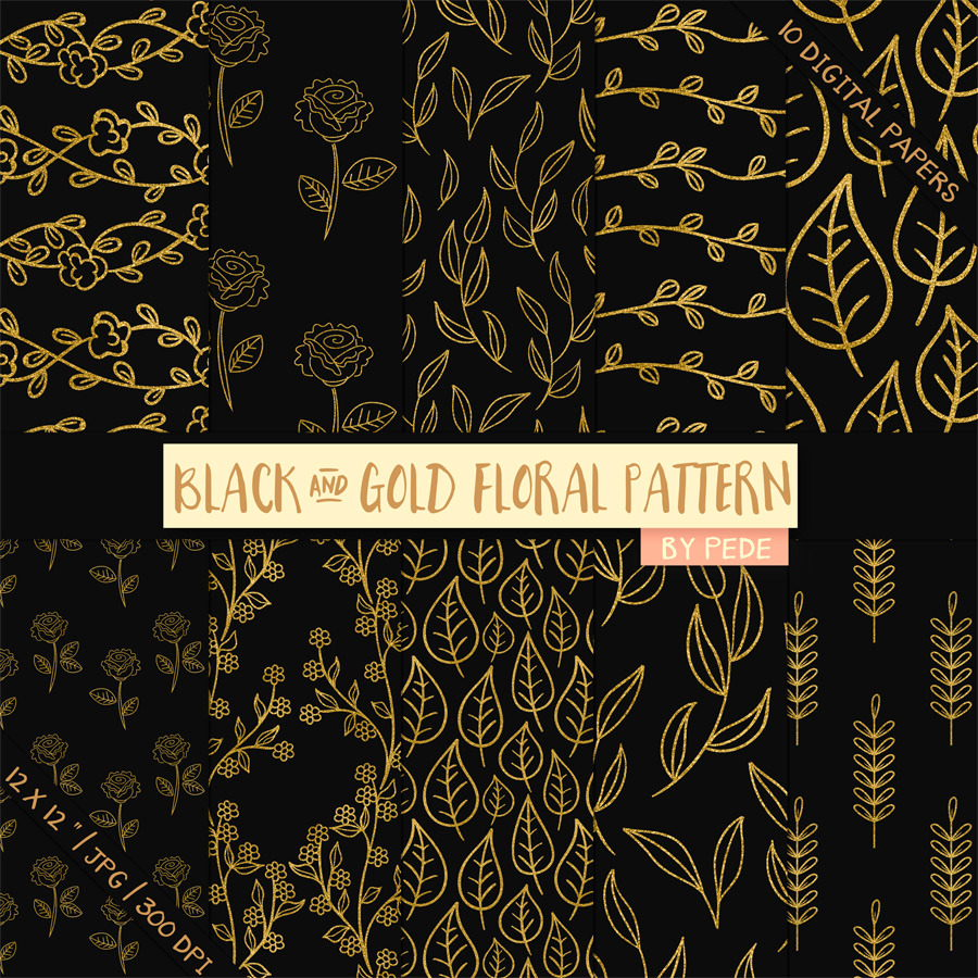 Black and gold digital papers, a Pattern Graphic by PeDe Designs