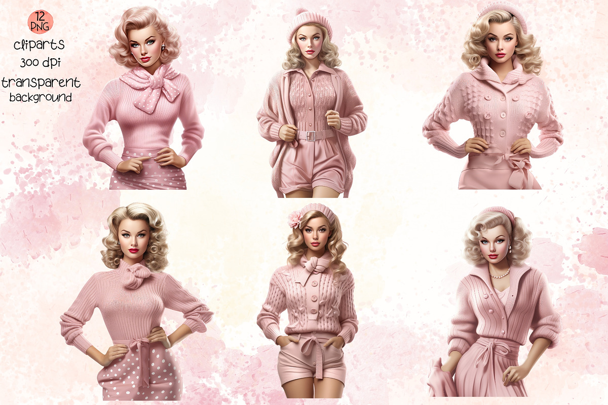 Pink Pin Up Girl Watercolor Clipart, a Person Illustration by Maysa Art
