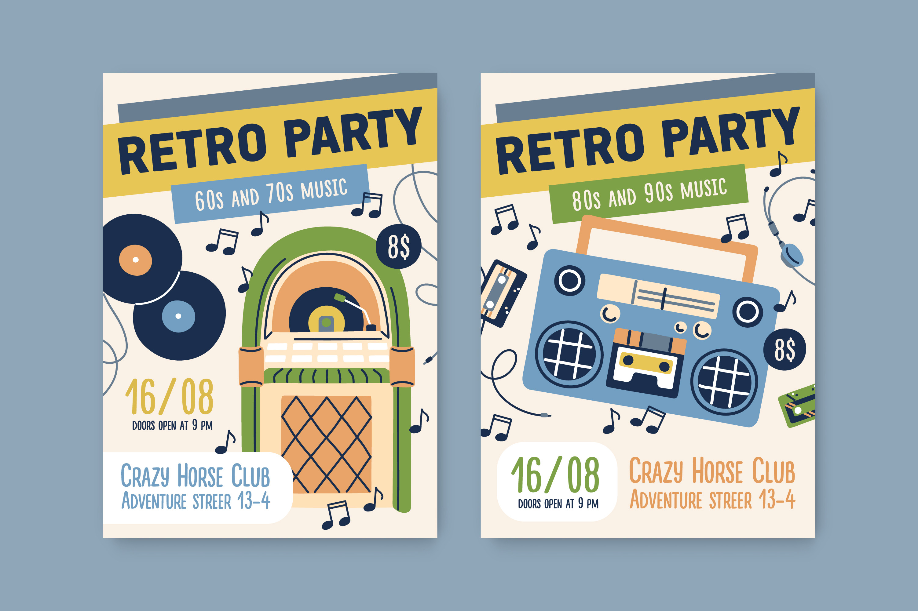 Retro music party posters, an Illustration by Good Studio