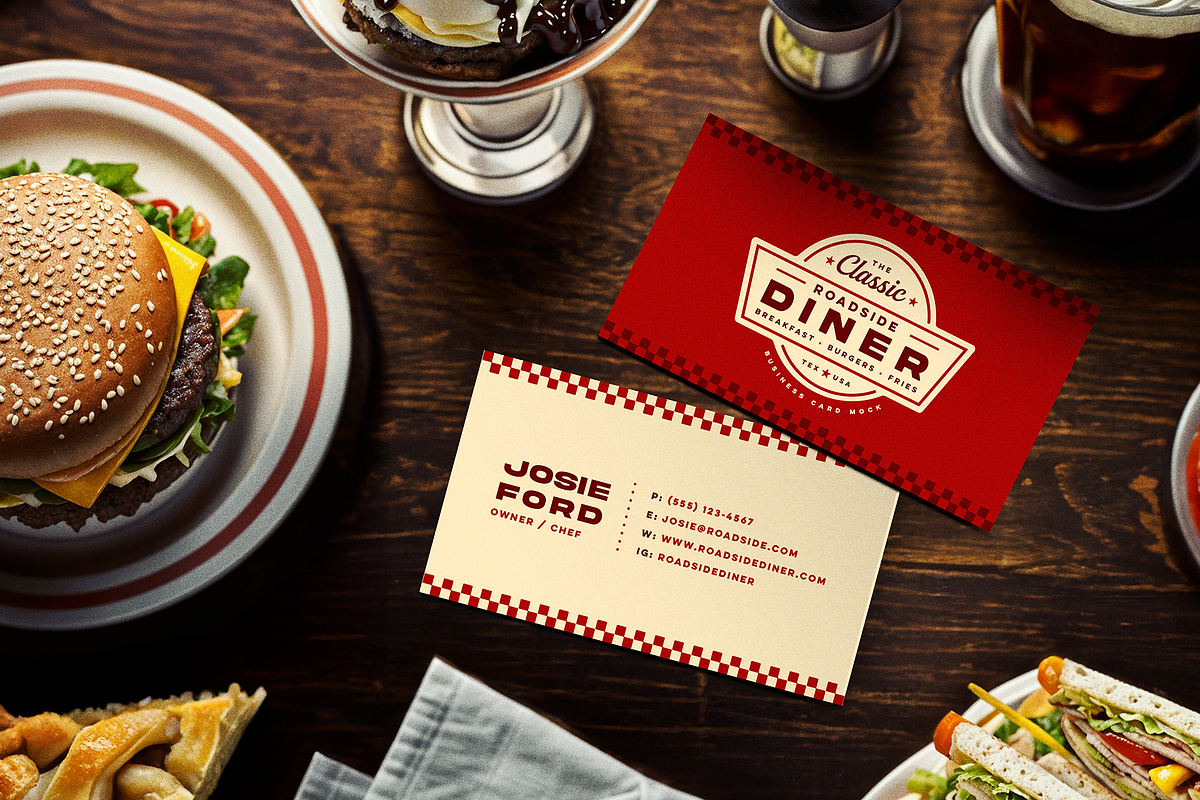 Classic Diner Business Card Mockup
