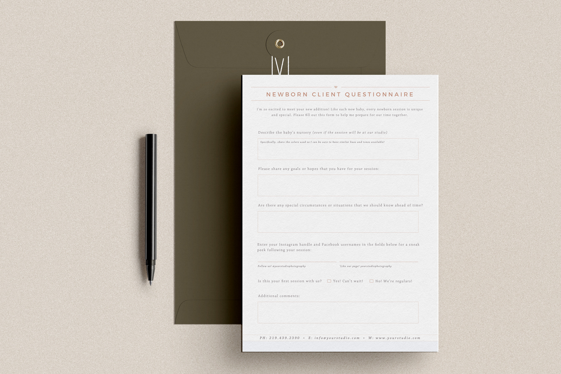 Newborn Session Questionnaire PSD, a Stationery Template by By ...