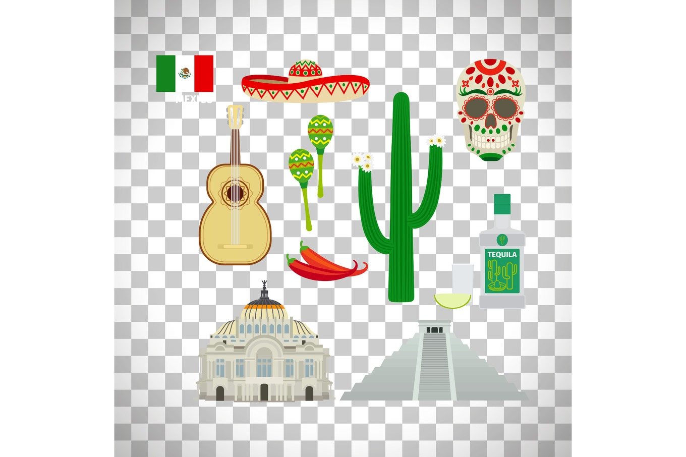 Mexico icons set on transparent background, a Decorative Illustration ...