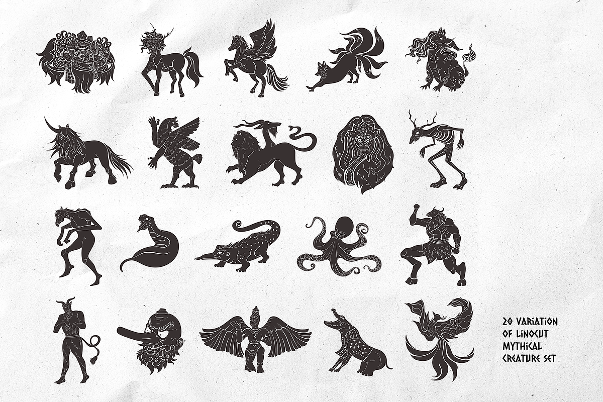 Linocut Mythical Creature Set