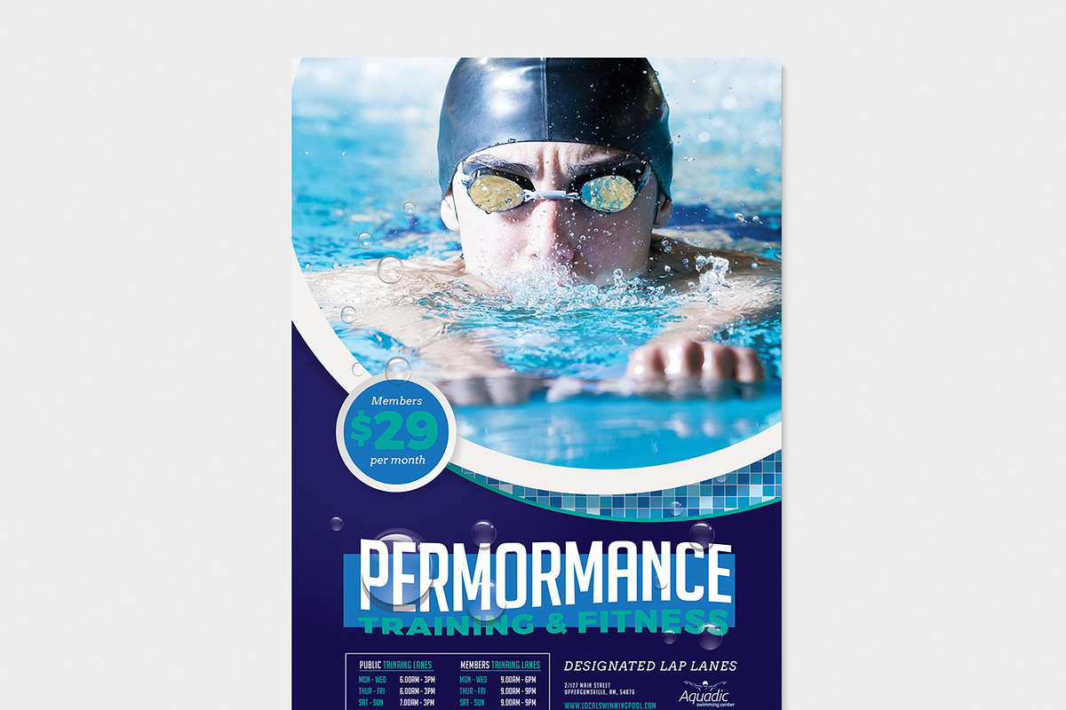 A4 Swimming Pool Poster Template, a Flyer Template by BrandPacks