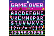 Pixel retro font computer game design 8-16 bit letters and numbers ...