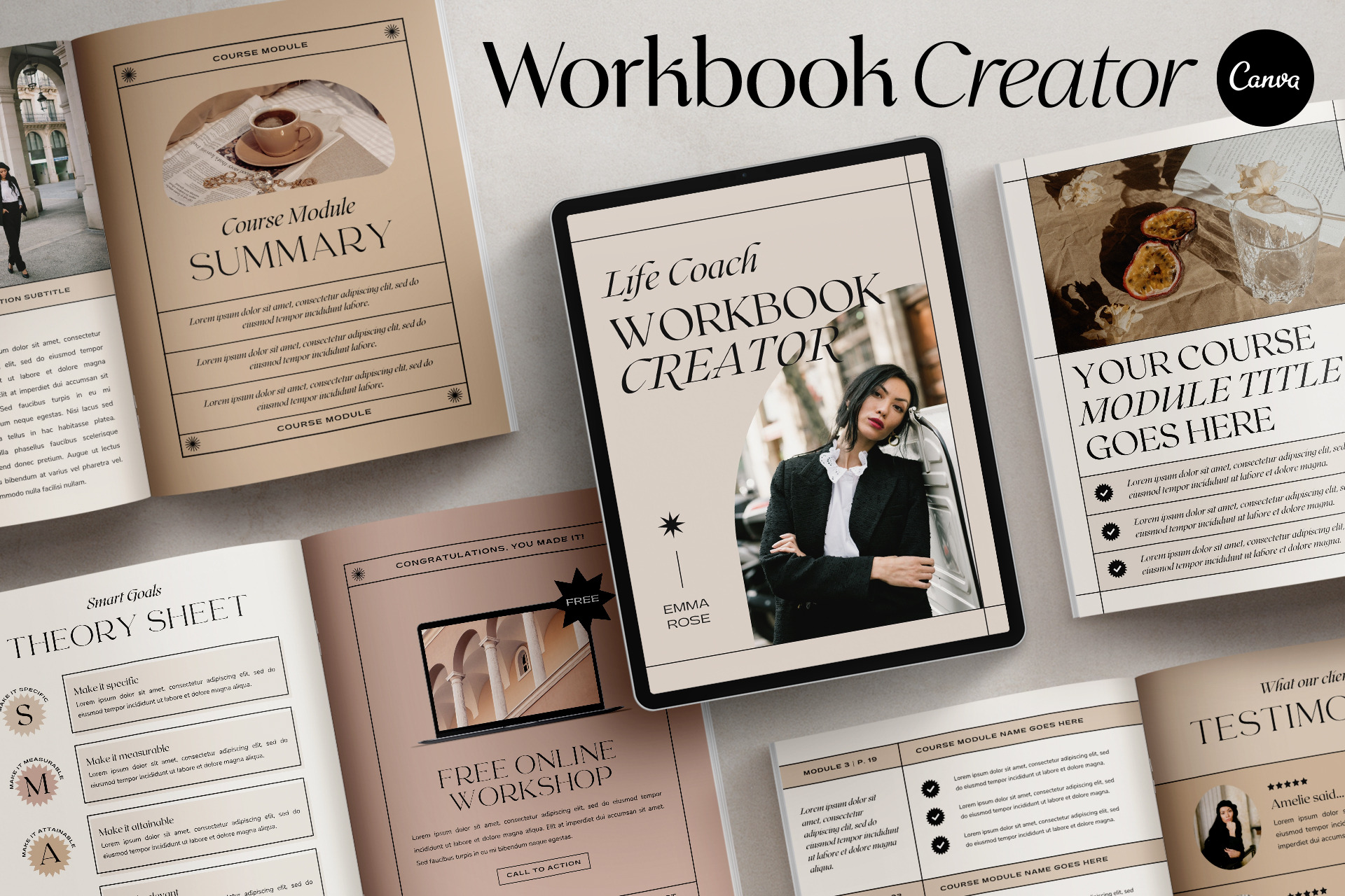 Workbook and ebook Canva template for Life, Business and Productivity Coach
