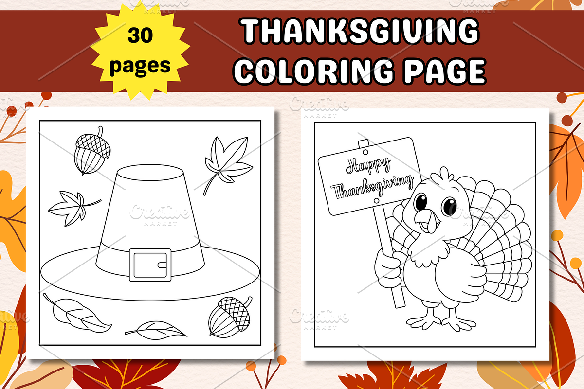 Cute Thanksgiving Coloring Page, a Seasonal Illustration by Salaly
