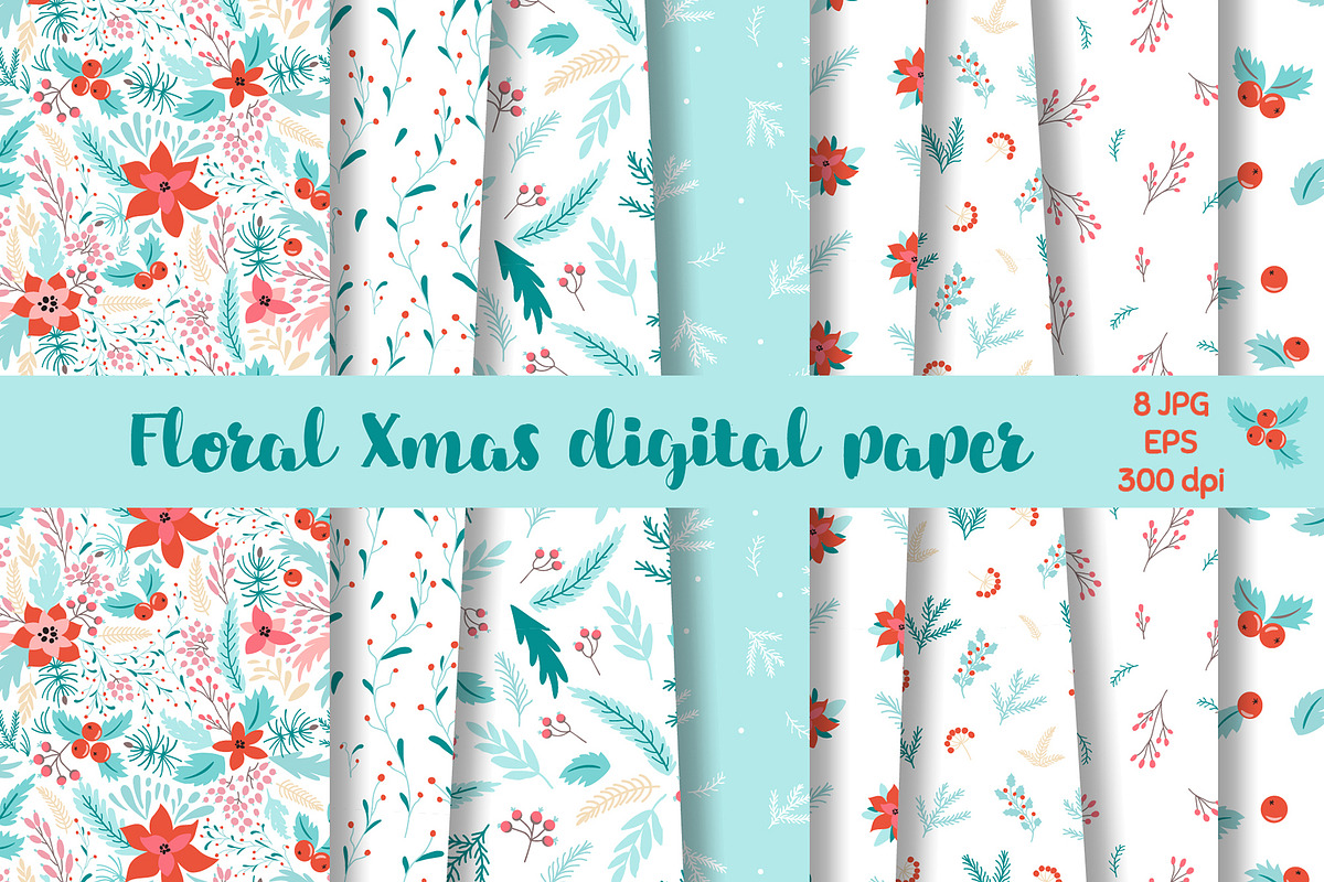 Christmas floral pattern, botanical