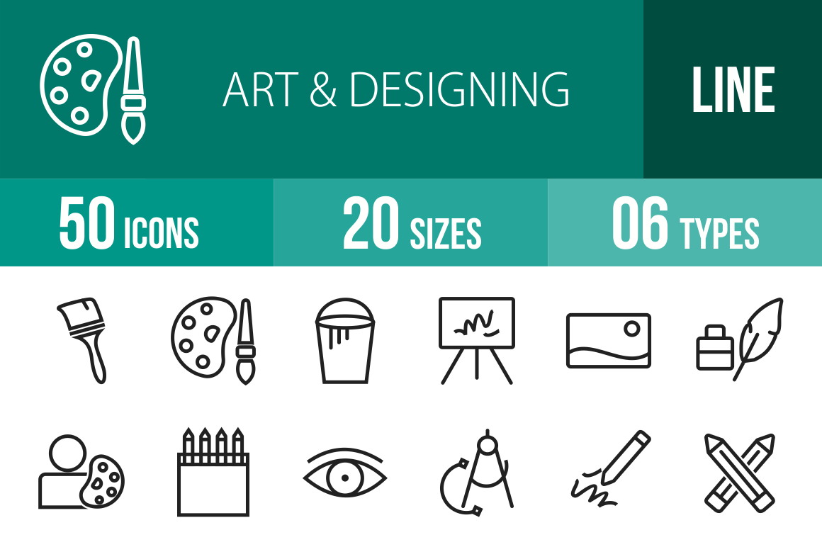 50 Art & Designing Line Icons, an Outline Icon by IconBunny