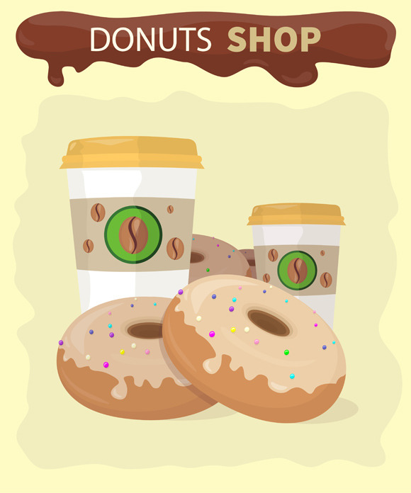 Sweet Donuts Set Design Flat Food, a Food Illustration by robuart