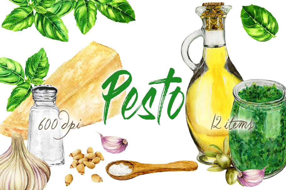 Pesto Watercolor Clip Art, a Decorative Illustration by DioFlow