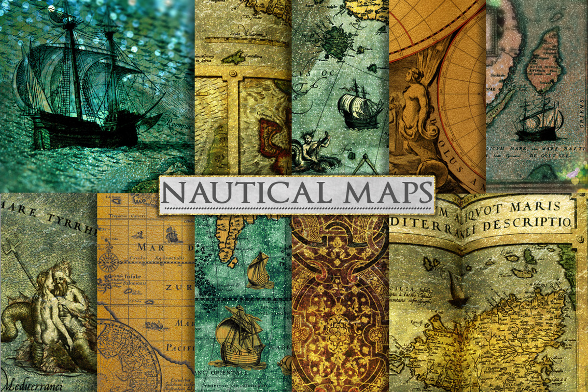 Nautical Backgrounds - Sea Map Art, a Pattern Graphic by Paper Element