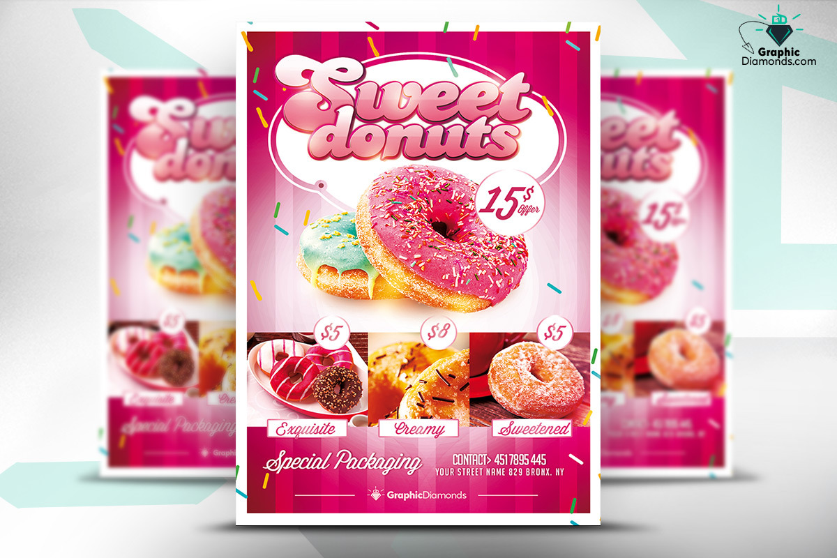 Sweet Donuts Flyer PSD Template, a Flyer Template by GraphicDiamonds