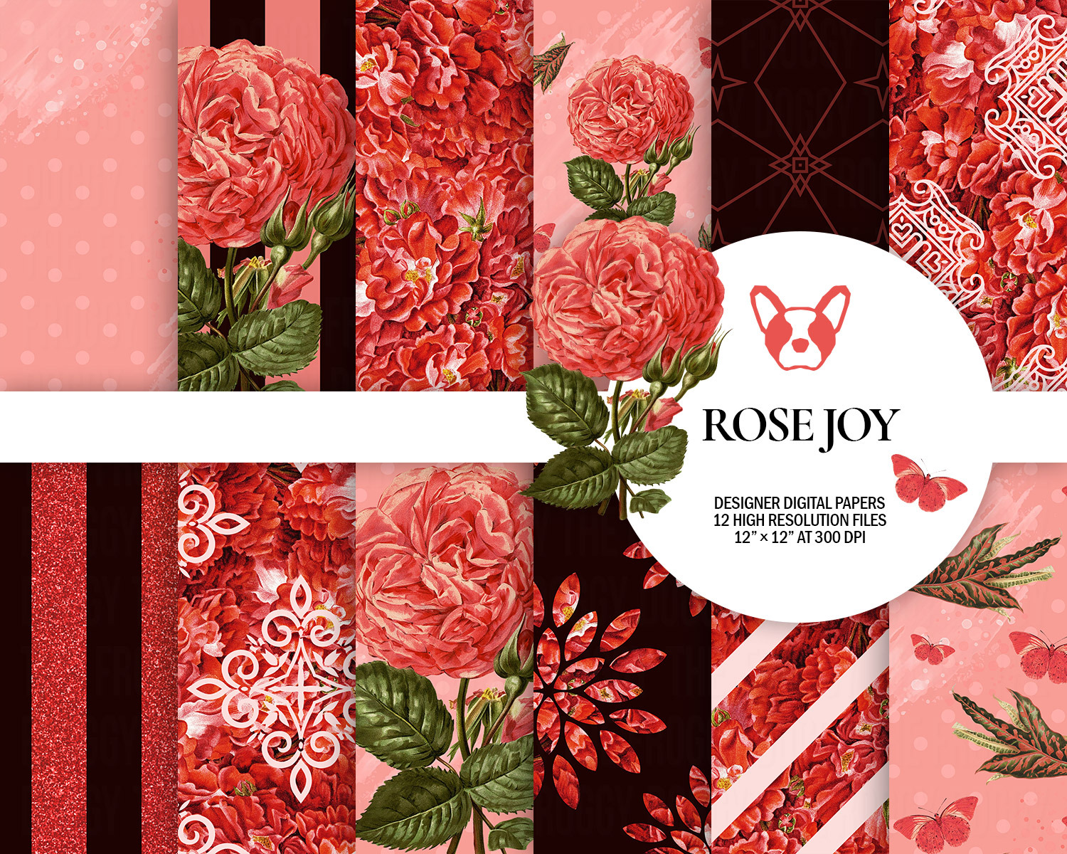 Red Rose Floral Digital Papers, a Texture Graphic by TheFroggyDoggy