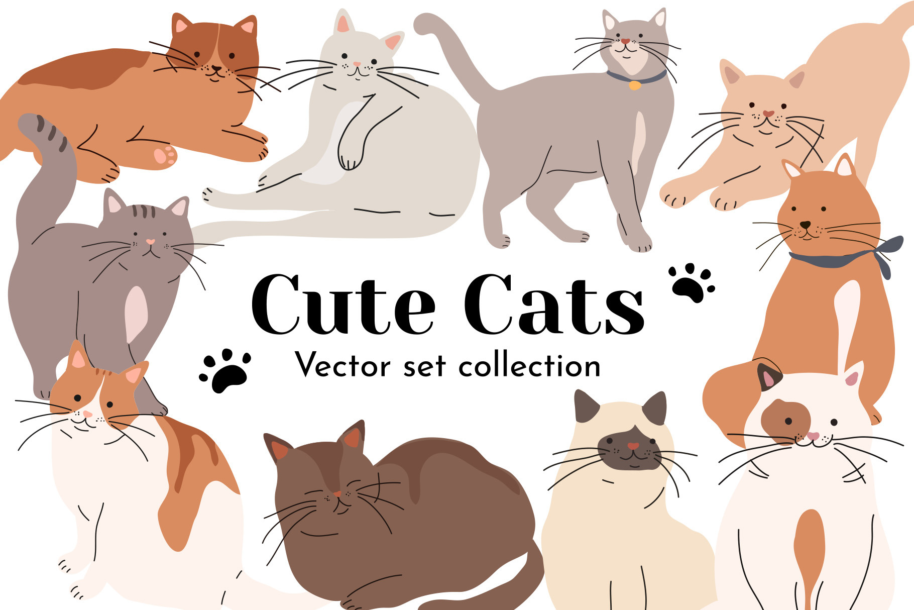 Cute cats vector set