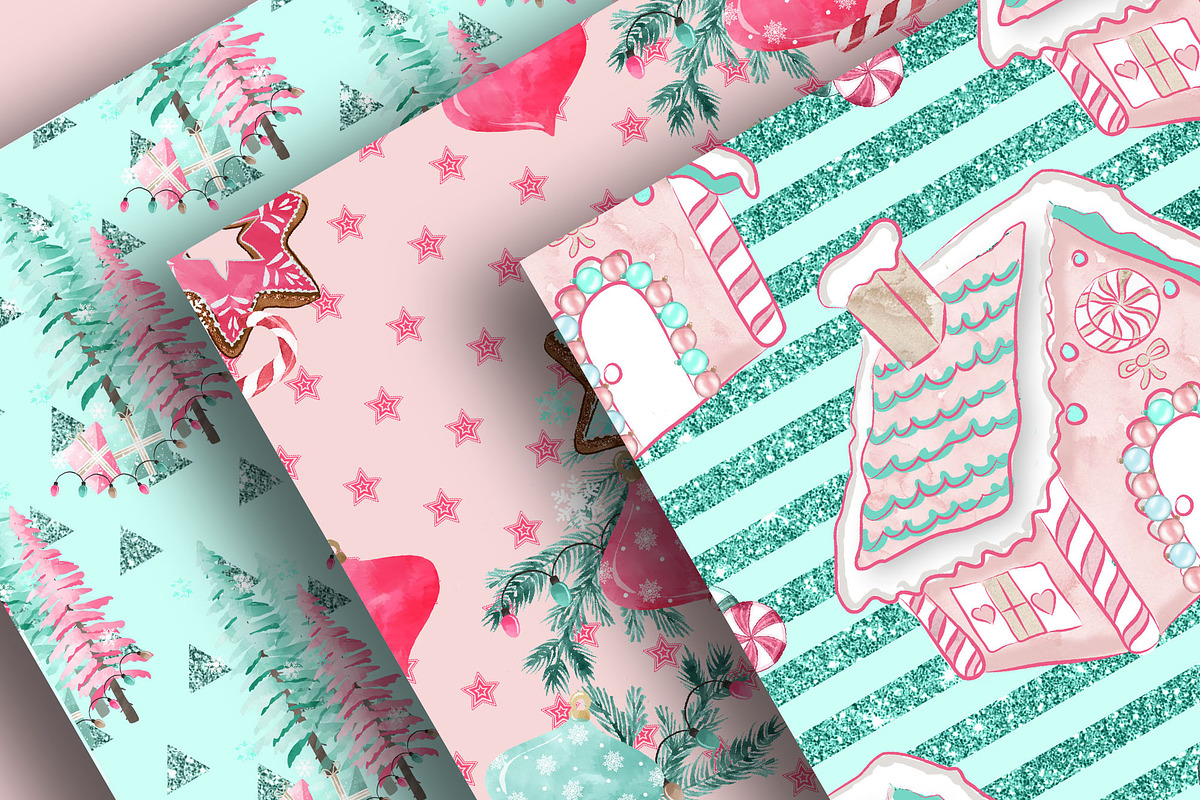 Peppermint Christms digital papers, a Pattern Graphic by designloverstudio