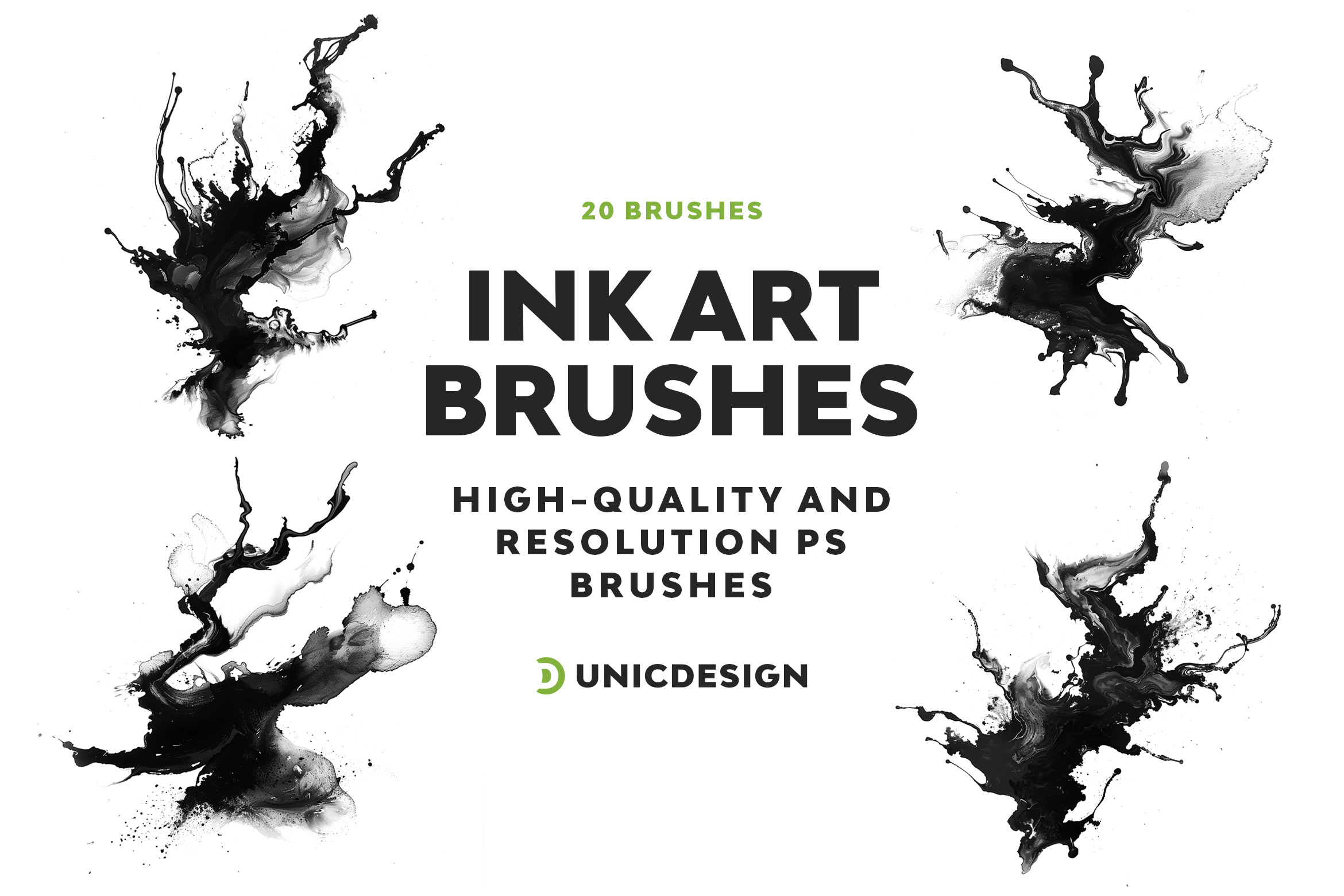 Ink Art Photoshop Brushes, a Brush Add-On by UnicDesign
