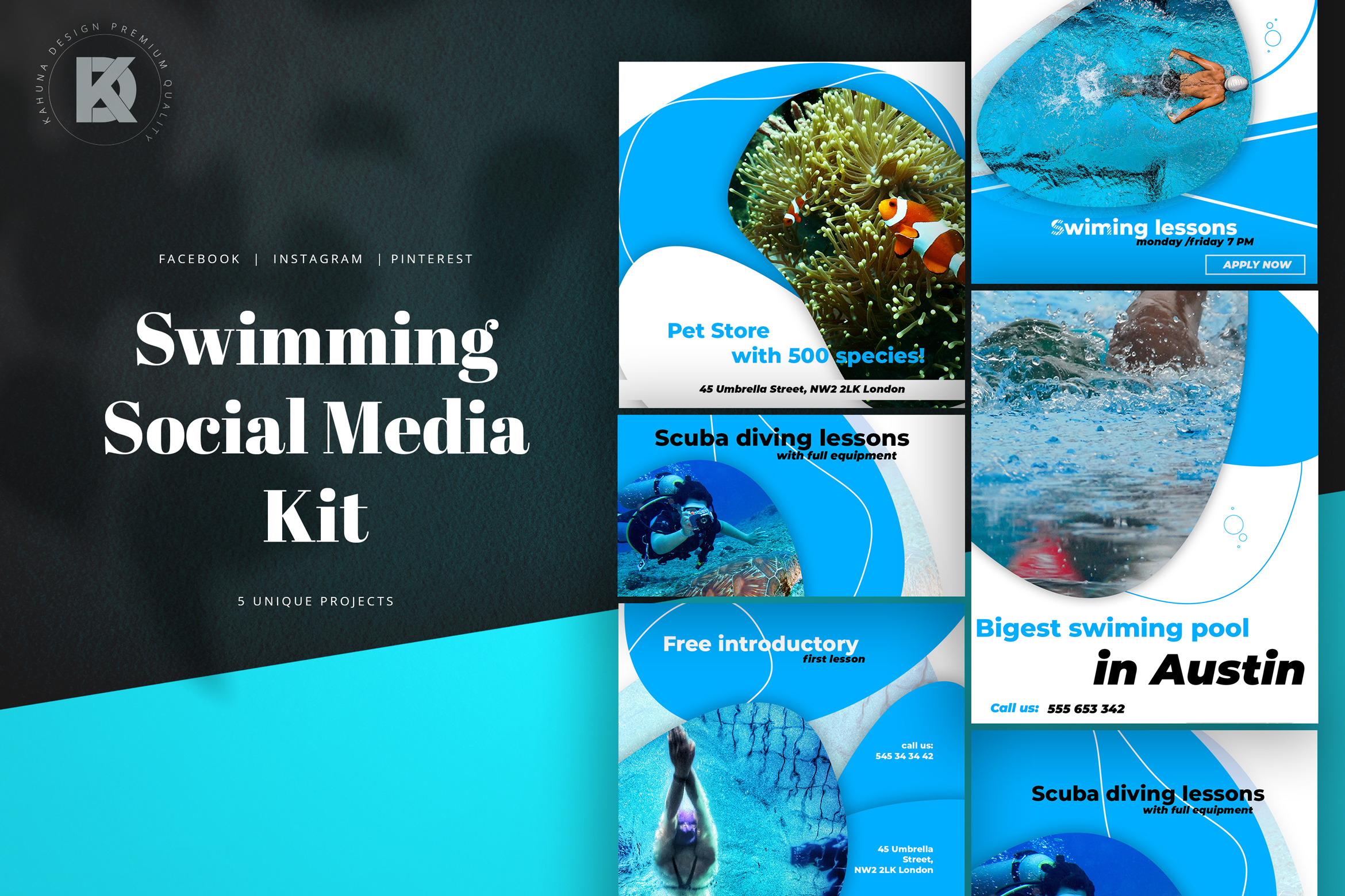 Swimming Social Media Pack, a Social Media Template by Kahuna Design