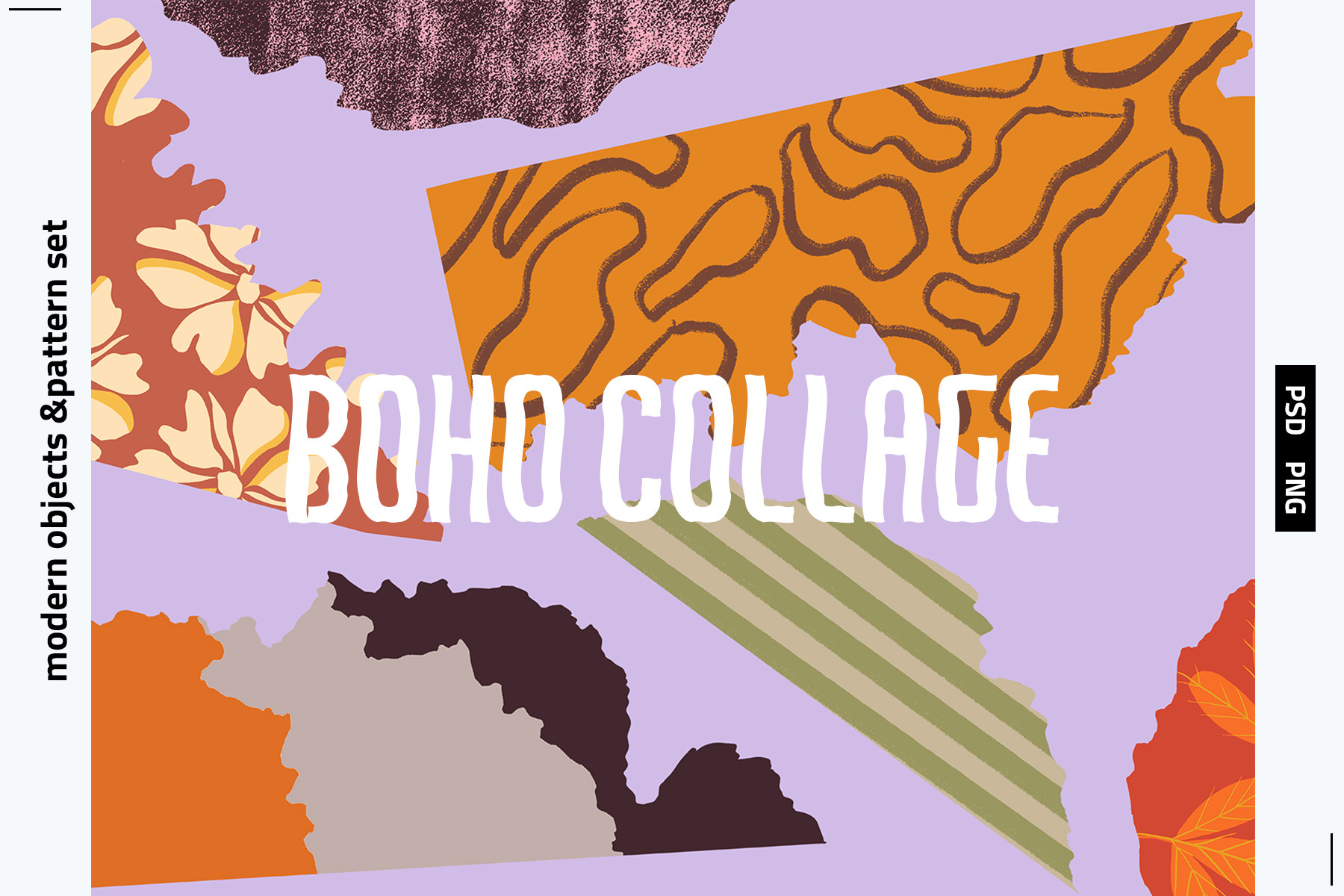 Boho Collage Object & Pattern Set, a Pattern Graphic by angelainthefields