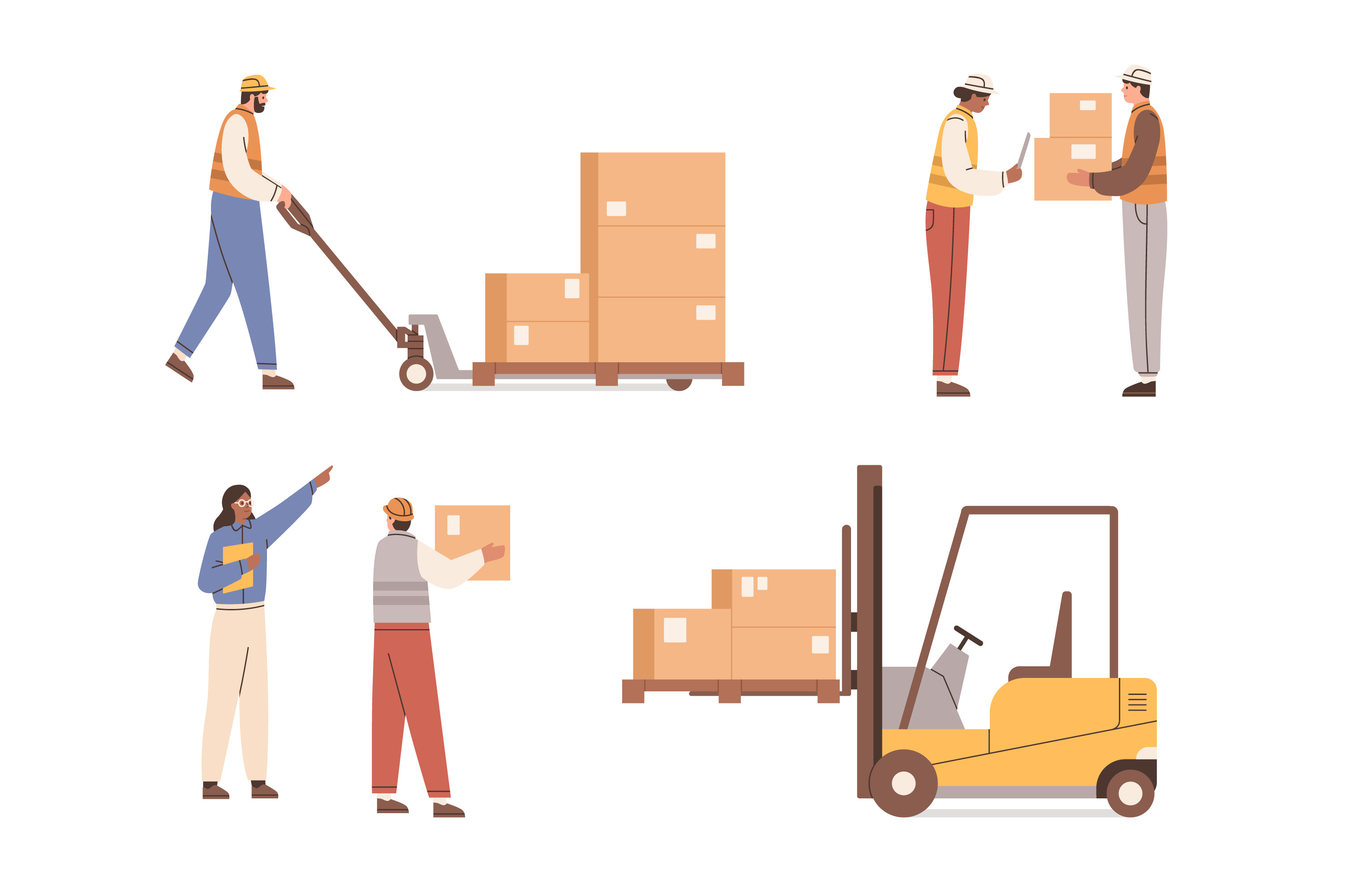 Warehouse workers and equipment set, a Person Illustration by Good Studio