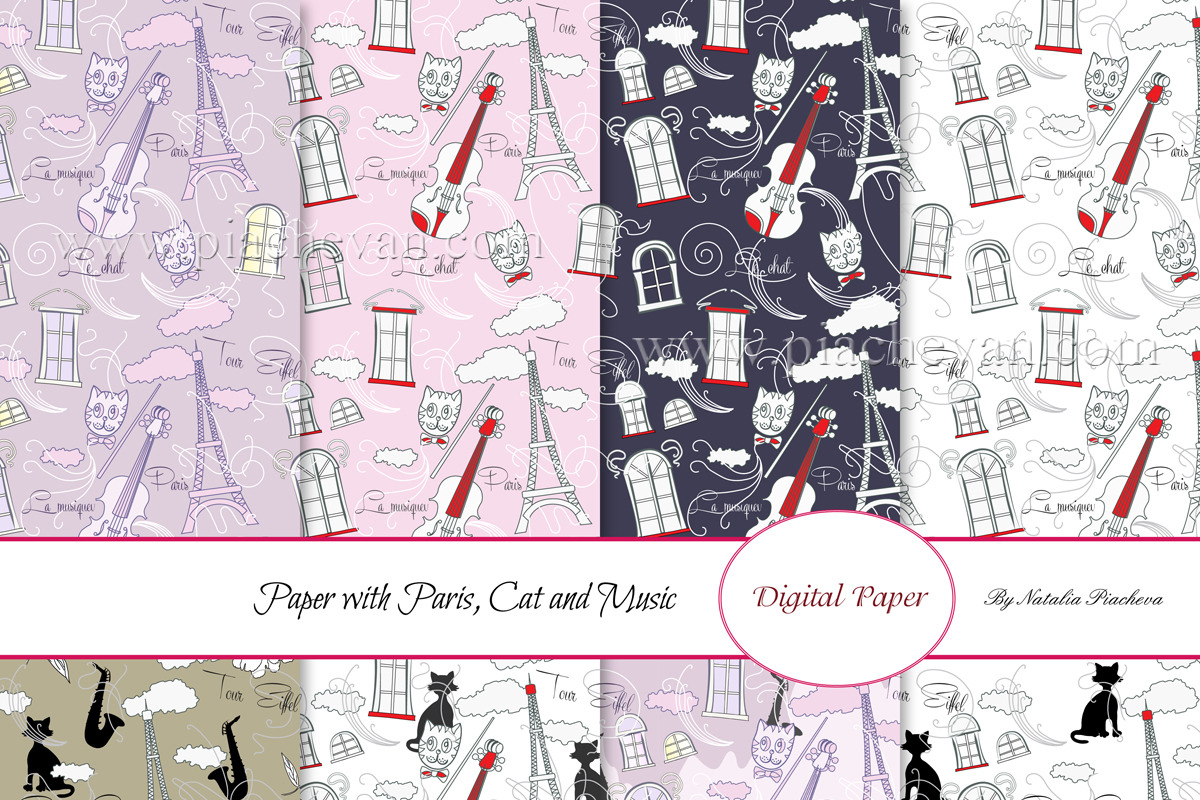 Digital Paper with Paris and Music, a Pattern Graphic by Nataliapiache ...