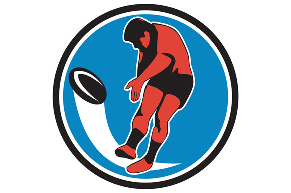 Rugby Player Kicking Ball Circle Ret, an Illustration by patrimonio