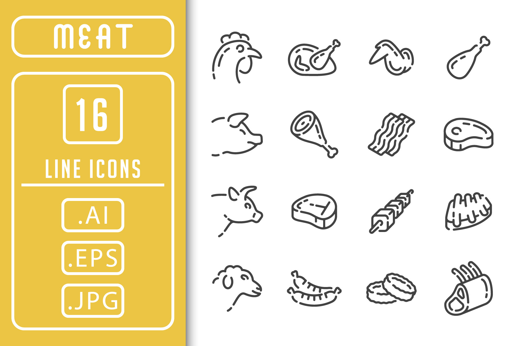 Set of different meat products icons, an Outline Icon by 10PA