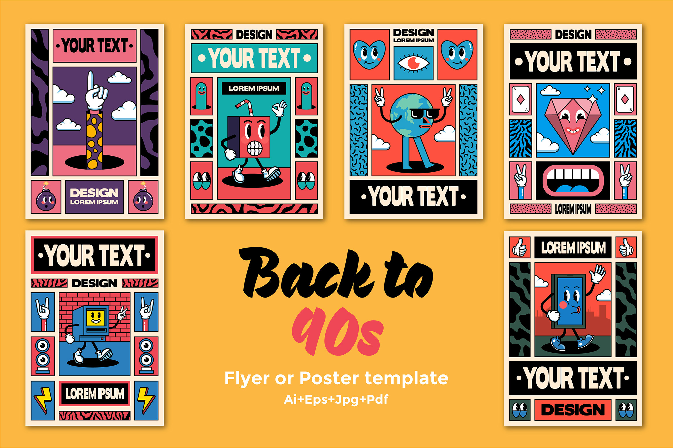 Retro posters or banners 90s style, a Decorative Illustration by ...