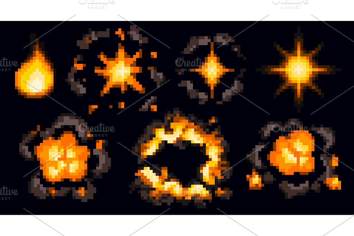 Pixel art explosion and fire effects, an Object Illustration by art PVP ...