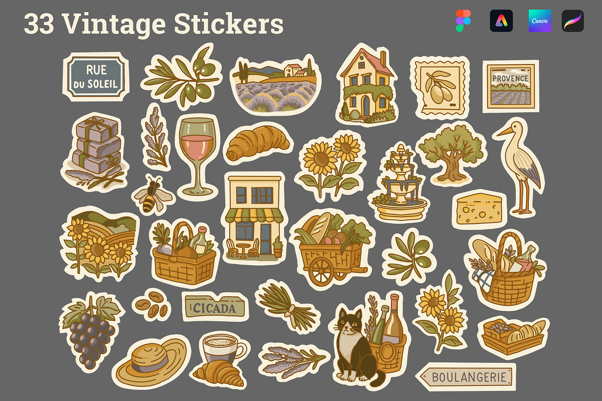 Vintage Stickers Provence France, an Illustration by MenoMelo Studio