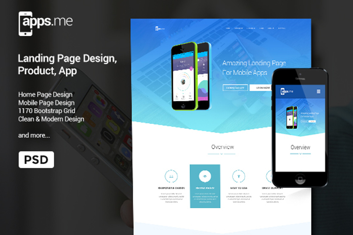 Appsme - Landing Page PSD Template, an App Template by uzistudio