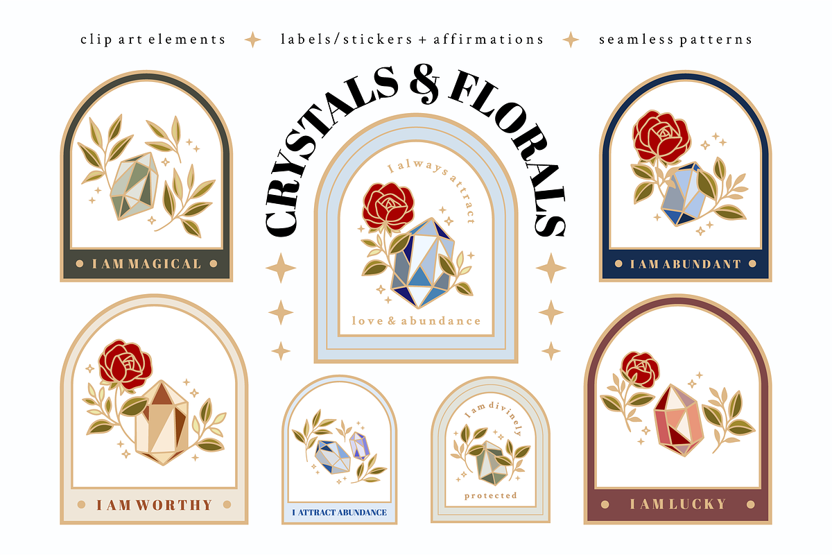 Florals & Crystals - Labels/Stickers | Creative Market