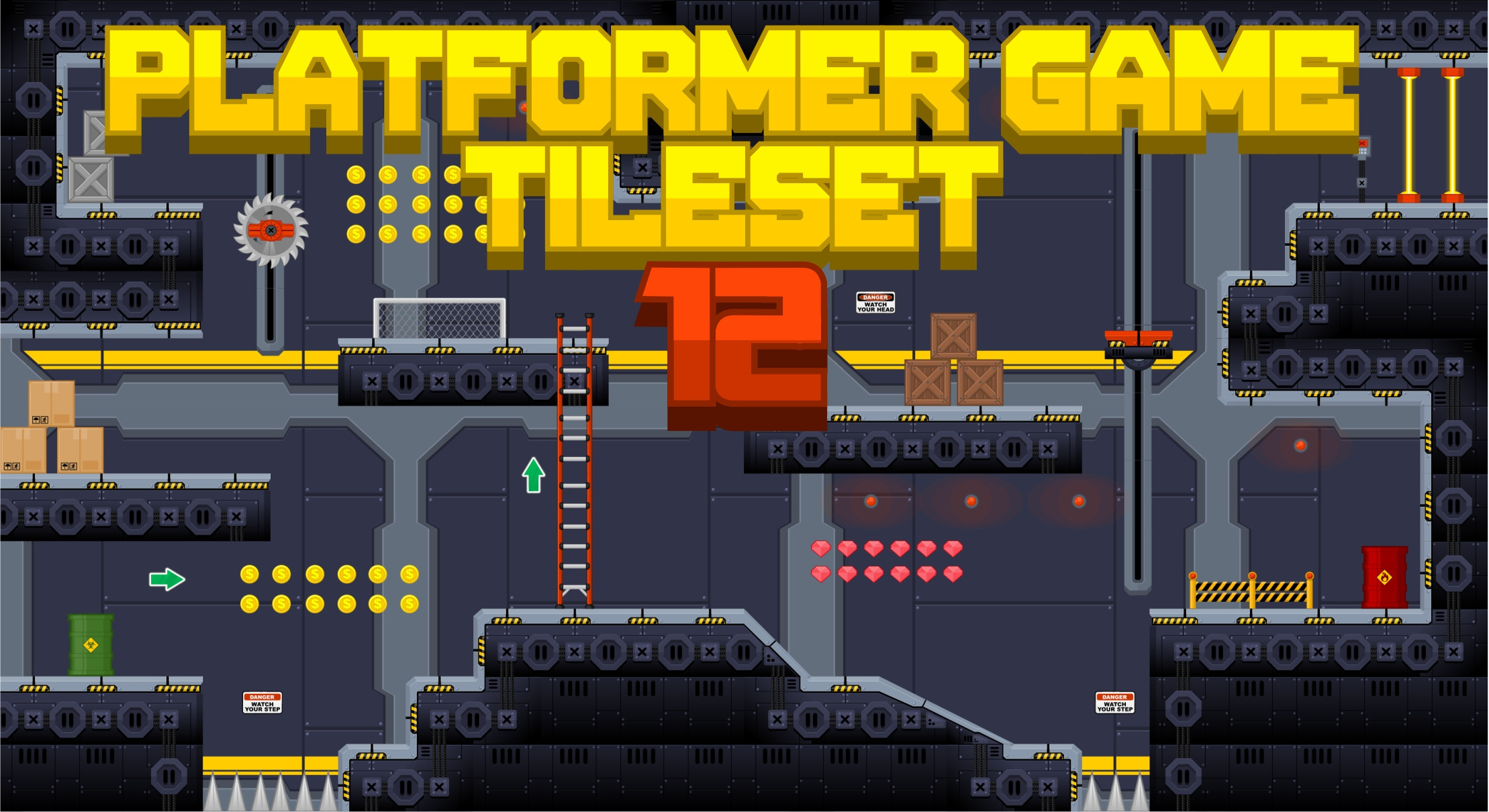 Platformer Game Tile Set 12, an Illustration by pzUH