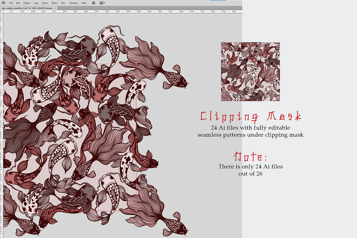 Japanese Koi Fish Vector Patterns, a Pattern Graphic by ilonitta