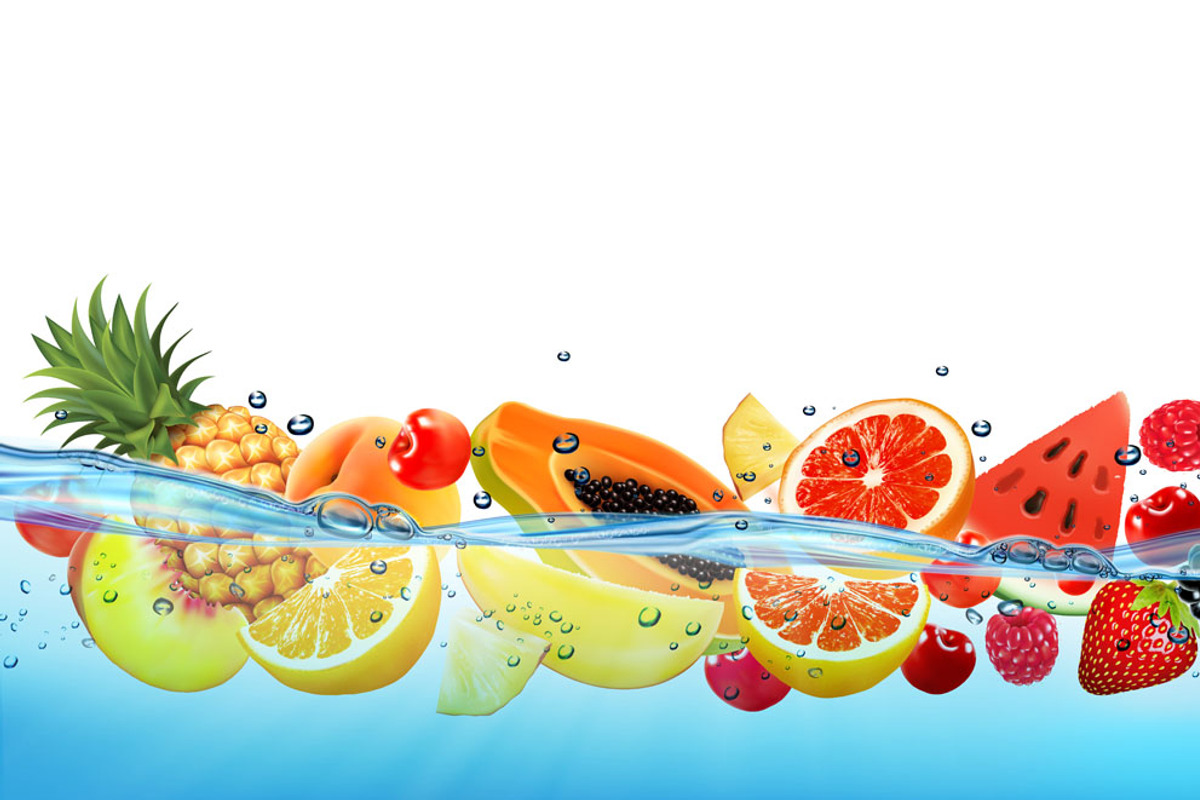 Fresh fruit in transparent water, a Food Illustration by ecco