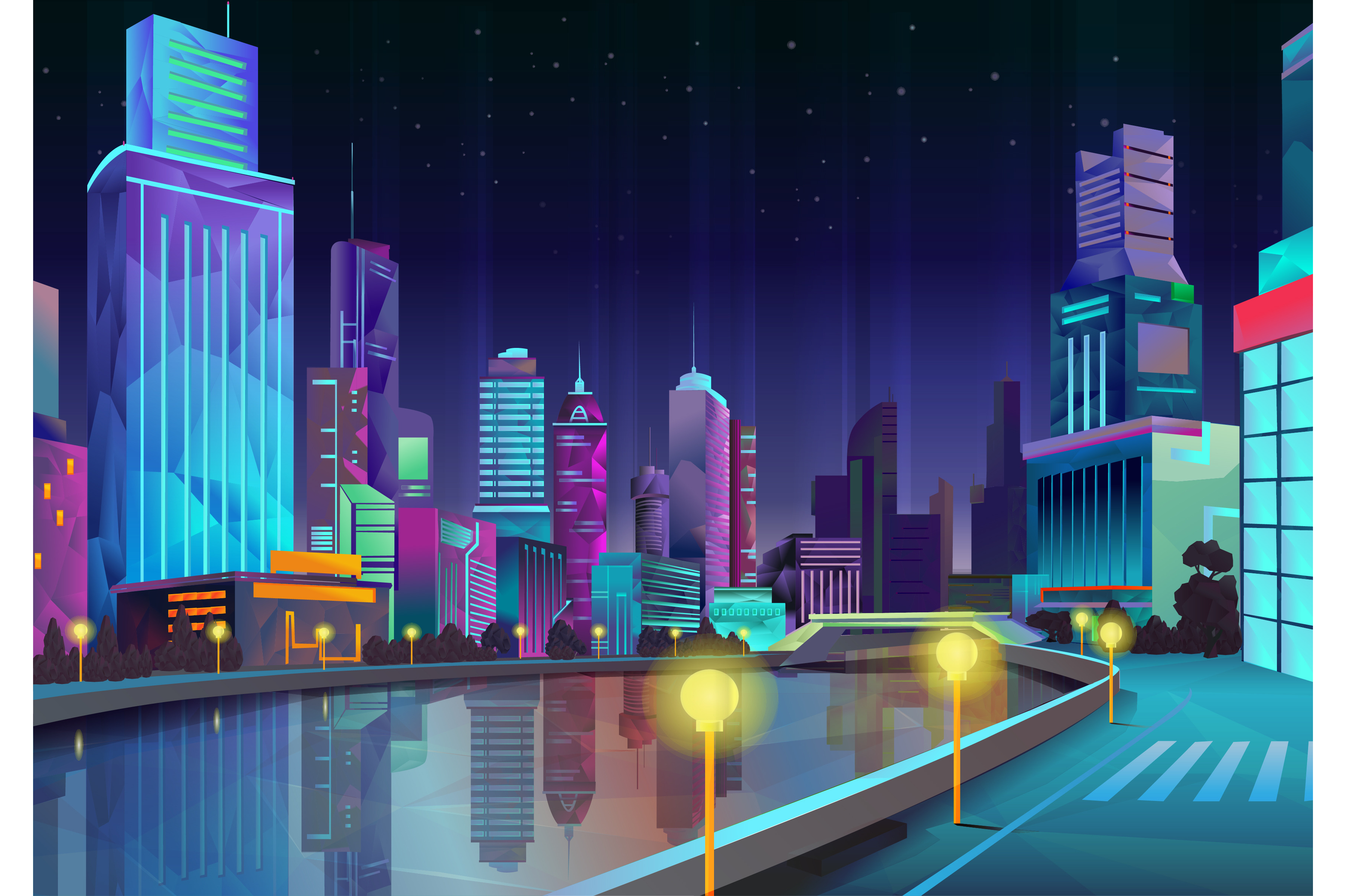 Night city urban style, downtown, a Work Illustration by Allevinatis Studio