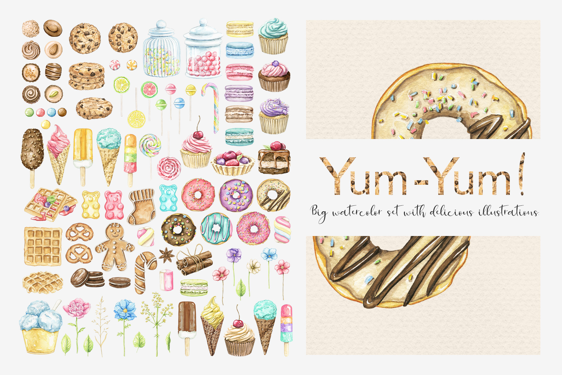 Yum-yum! - watercolor illustration set