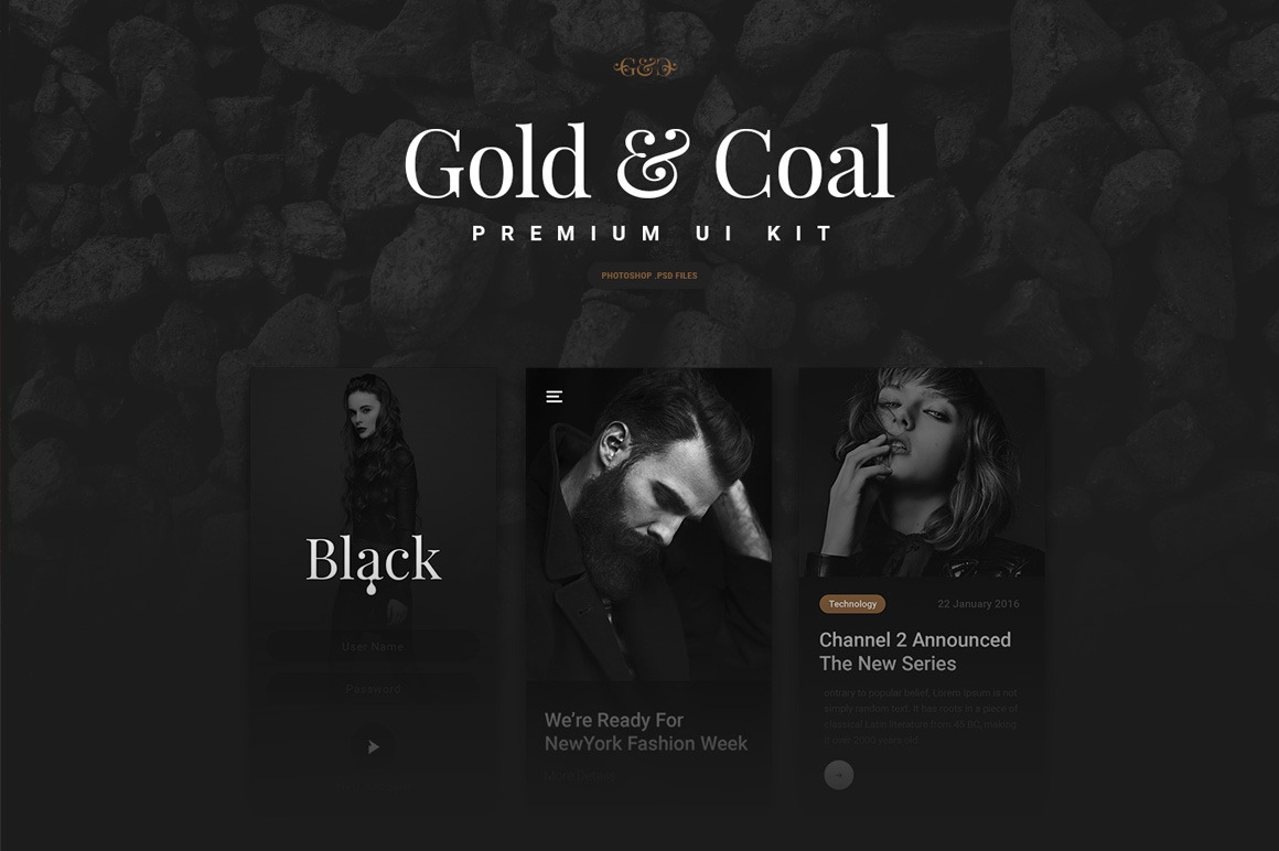 Gold & Coal - UI Kit, an UI Kit Template by Studio Dusk
