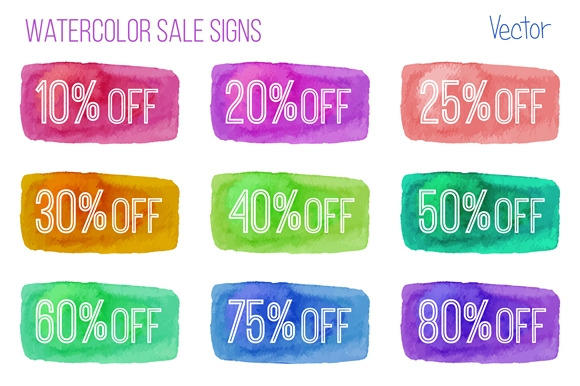Sale signs on watercolor background, a Templates & Theme by Sunshine ...