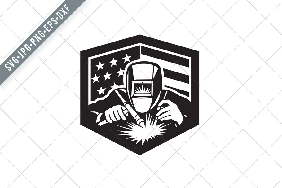 Welder Arc Welding USA Flag SVG, an Illustration by patrimonio