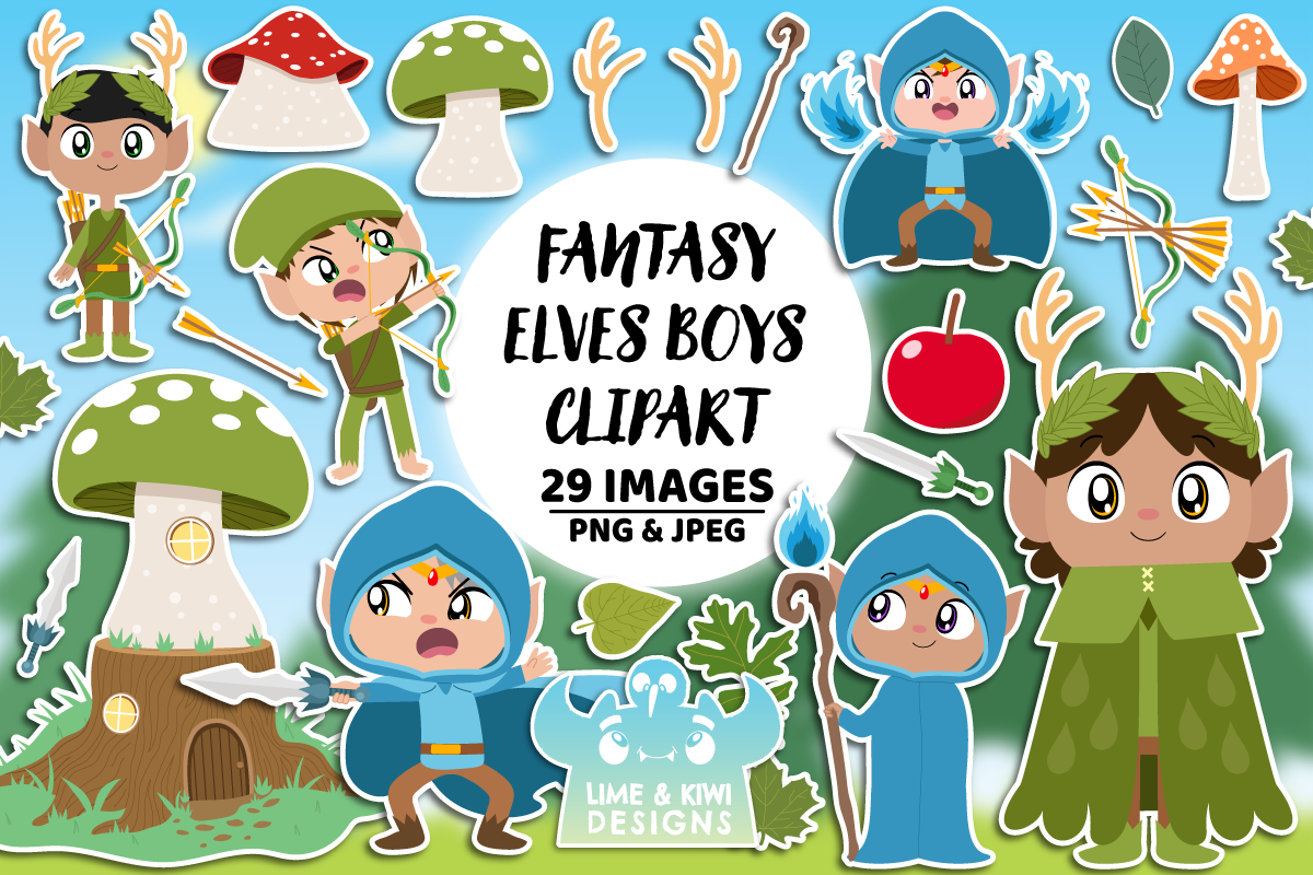 Fantasy Elves Boys Clipart, a Person Illustration by Lime & Kiwi Designs